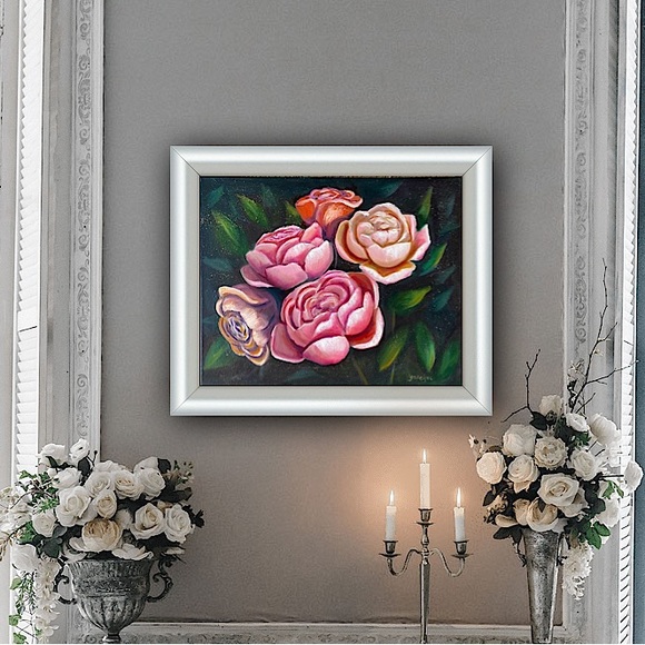 yaneyaart | Art | Pink Roses Original Oil Painting Art Floral Modern ...